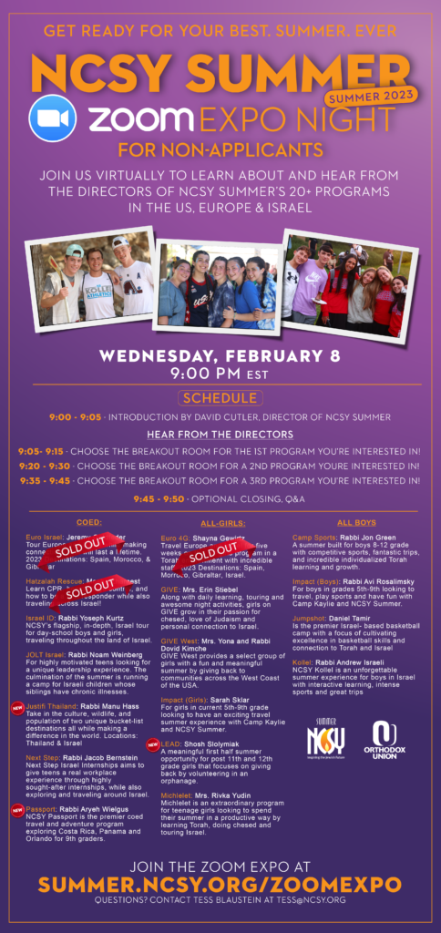 Zoom Expo Night - NCSY Summer